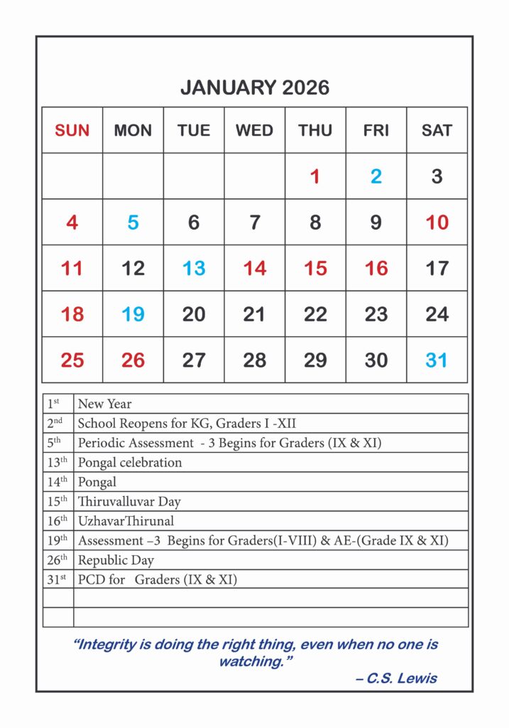 Academic Calendar 2024-2025 | LHL CBSE School Nagercoil